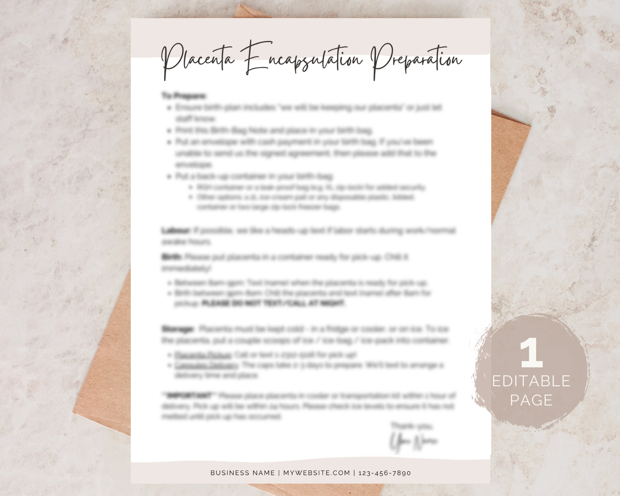 Placenta Encapsulation Preparation Instruction Sheet | Editable Canva ...
