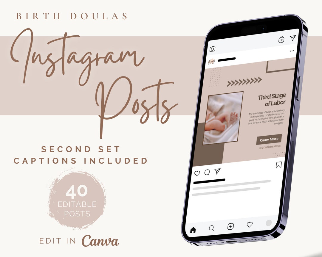 Birth Doula | 40 Instagram Post Templates | Captions Included | Instant ...