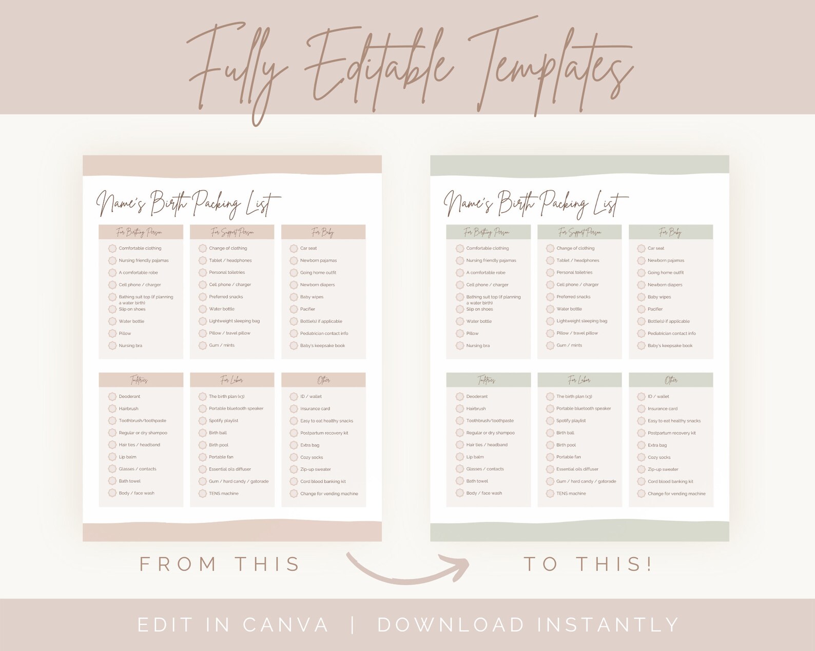 Birth Packing List | Hospital Bag Checklist | Editable Canva Template ...