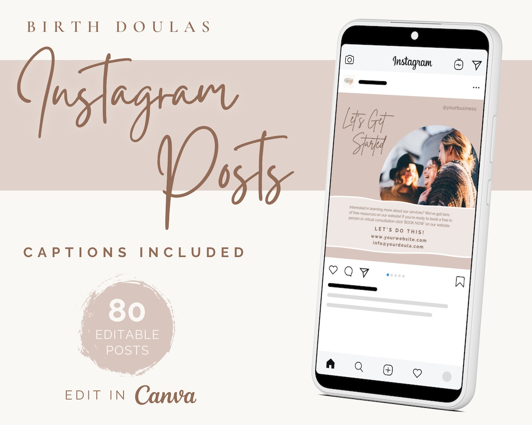 Birth Doula | 80 Instagram Post Templates | Captions Included | Instant ...