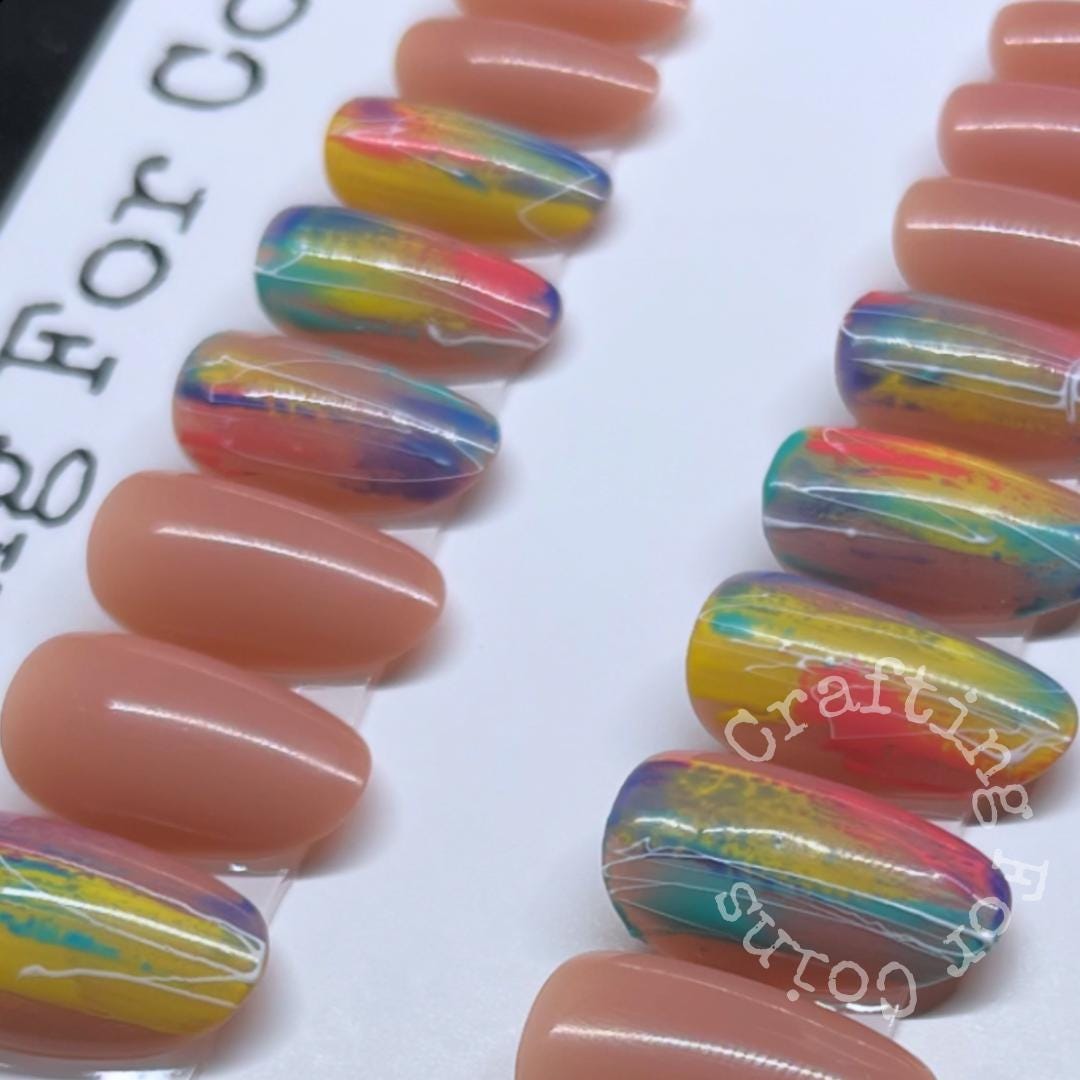 Set 197: ROUND SHORT Press on Nails Premade for Average Width Nail Beds ...