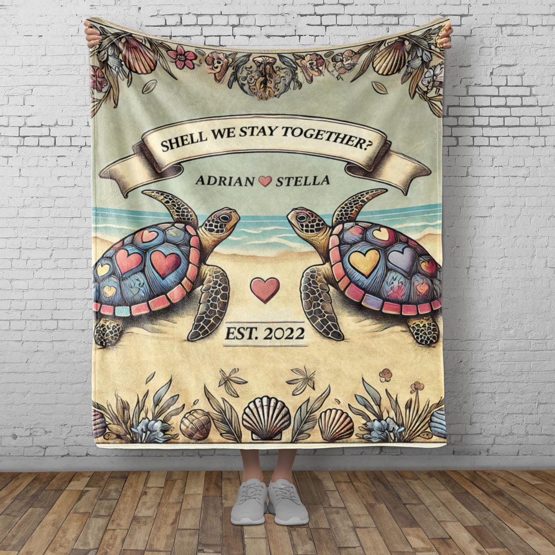 Personalized Turtle Couple Blanket, Cozy Custom Name Gift Blankets ...