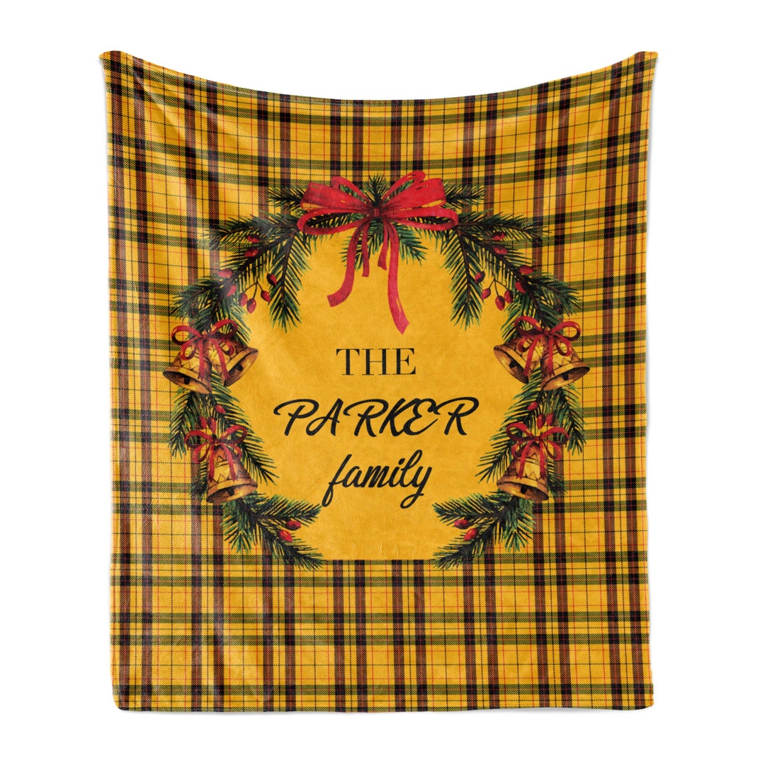 Family Last Name Christmas Wreath Print Blanket, Personalized Name ...