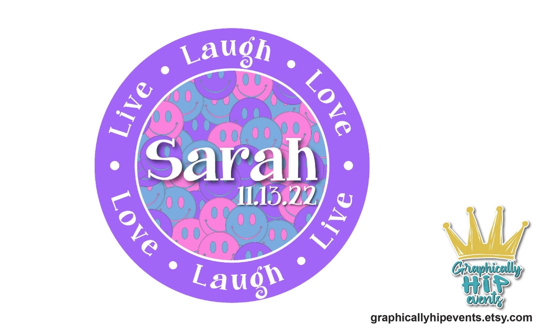 Personalized Smiley Faces Bat Mitzvah Logo, Customized Party Logo Round ...