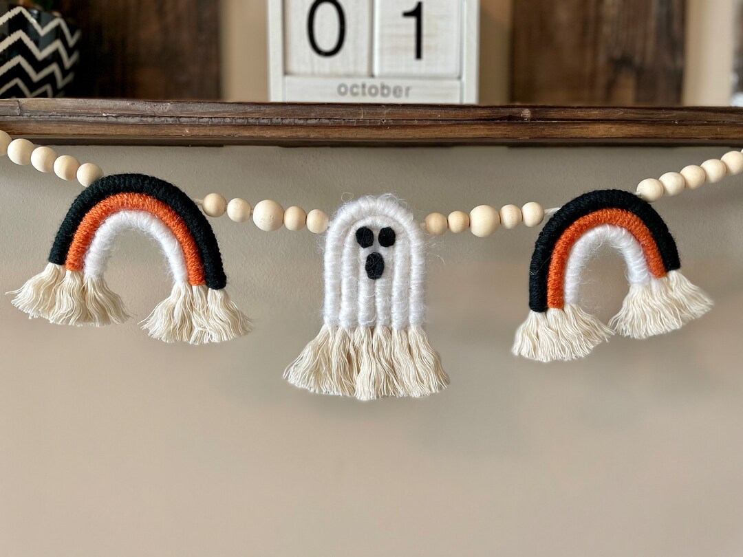 Halloween Macrame Rainbow Garland, Ghost and Rainbows, Fall Macrame ...