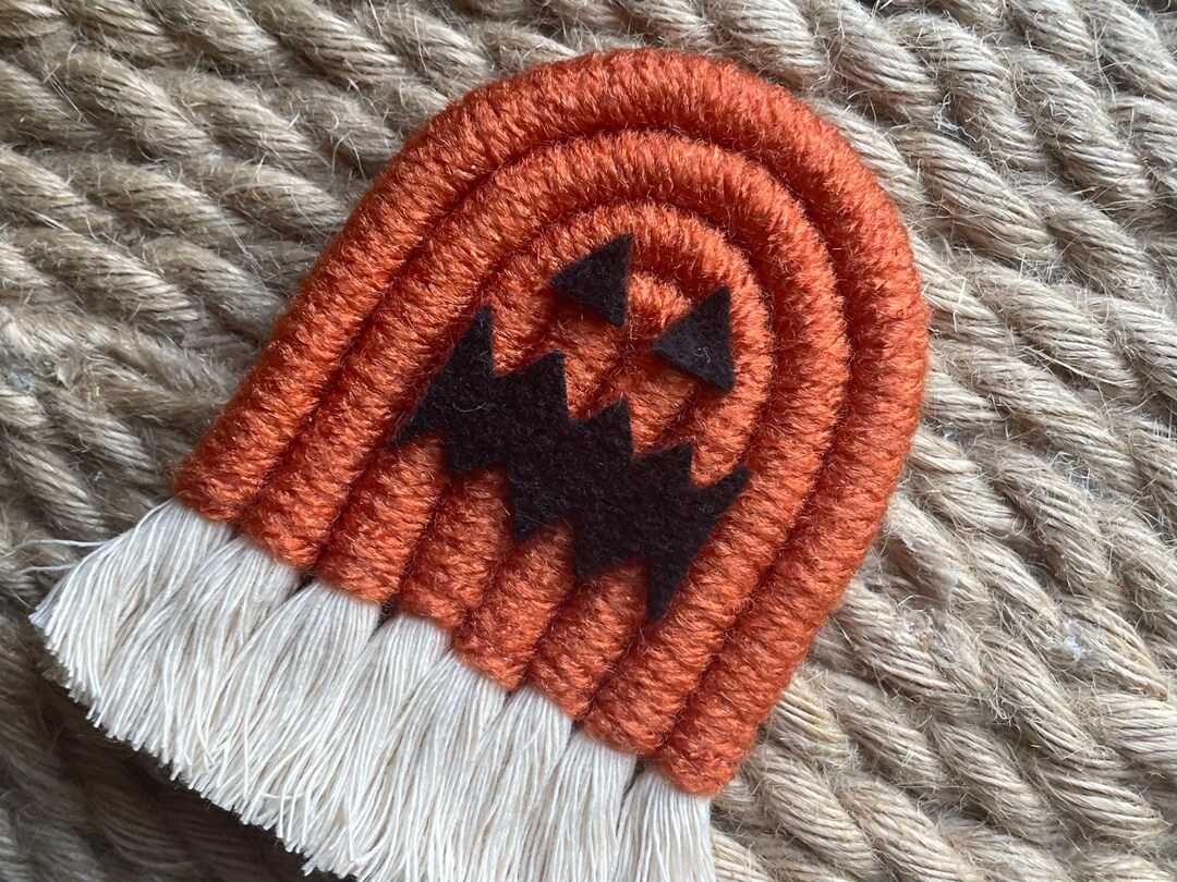 Halloween Macrame Rainbow Ghost and Pumpkin Shelf Sitters, Individual ...