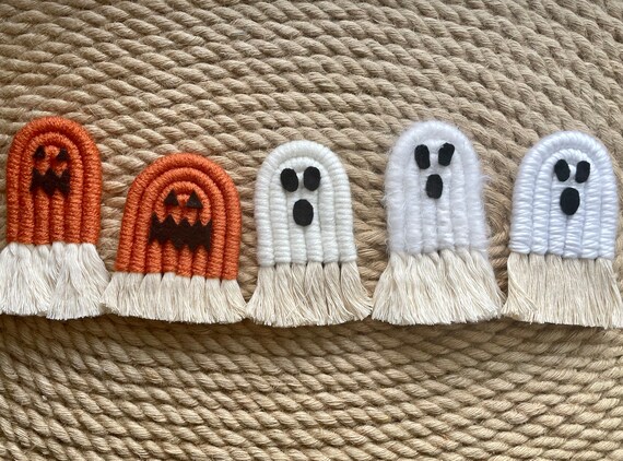 Halloween Macrame Rainbow Ghost and Pumpkin Shelf Sitters - Etsy