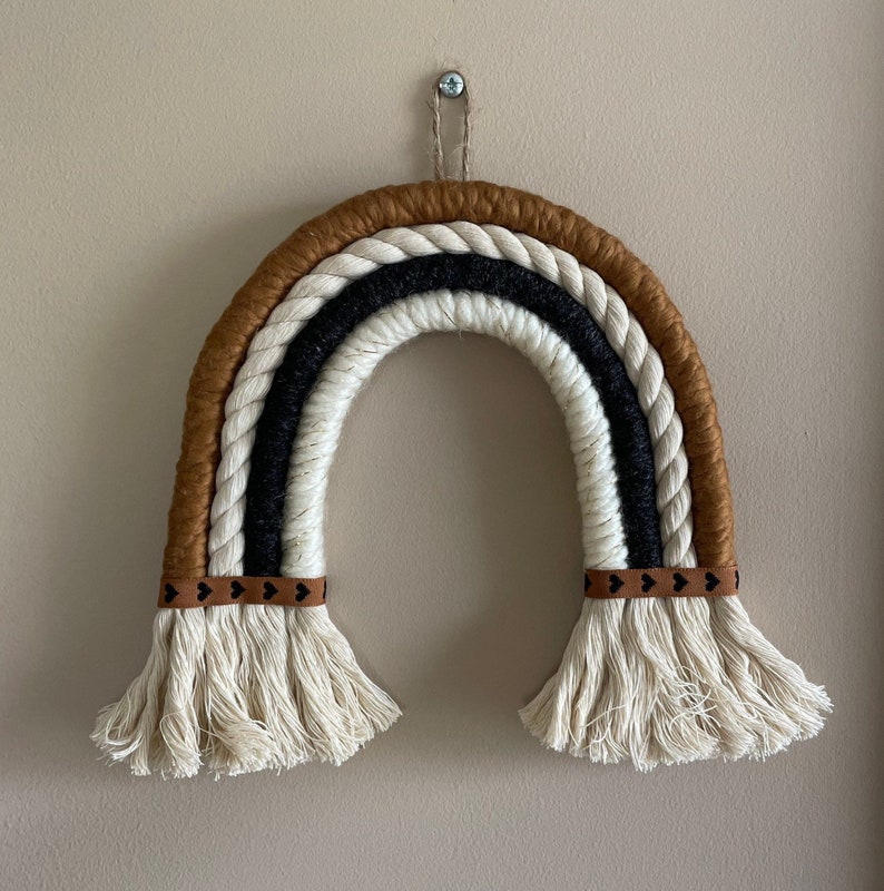 Macrame Rainbow Wall Hanging With Heart Ribbon Detail Black - Etsy