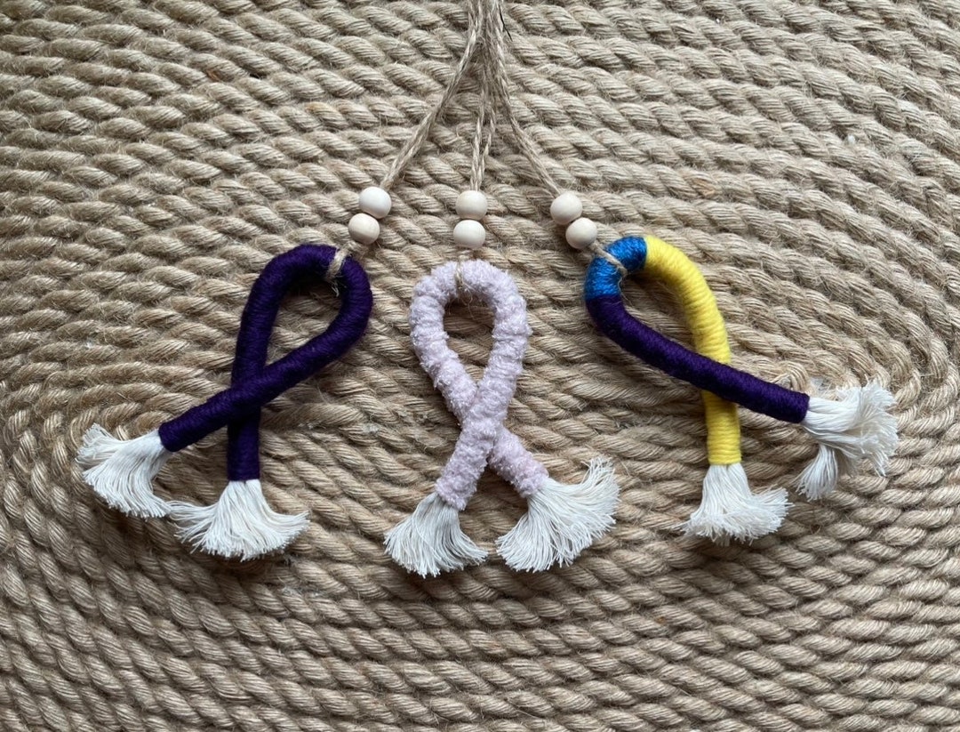 Macrame Bladder Cancer Awareness Ribbon Car Charm: Purple Ribbon Keychain - Etsy