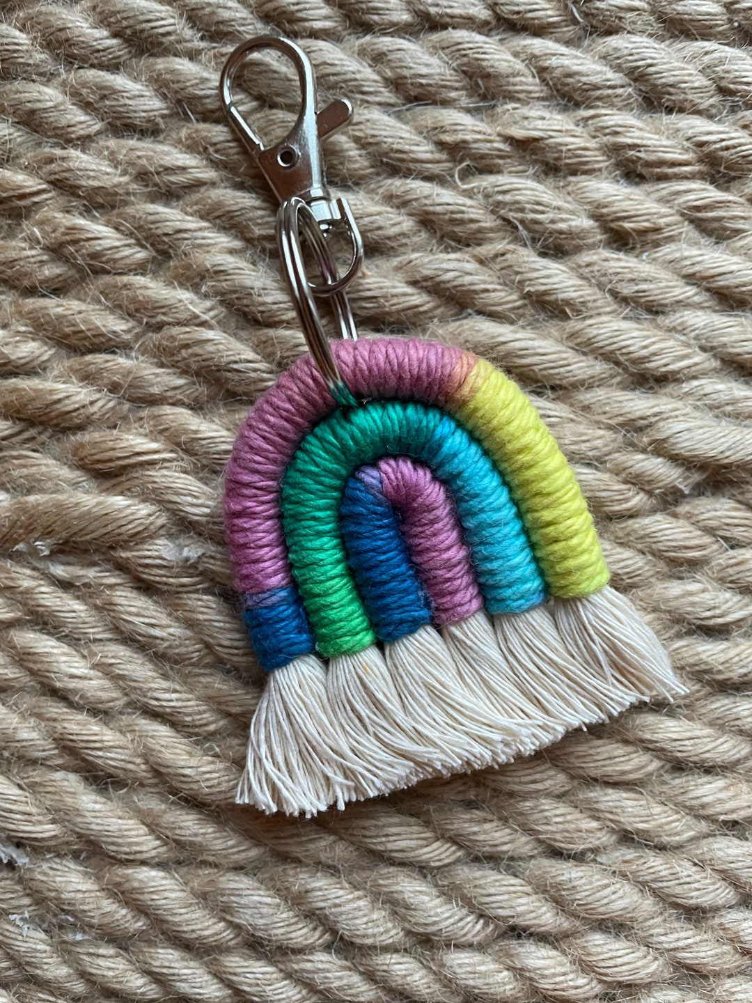 Macrame Rainbow Keychain, Boho Bag Accessory, Handmade - Etsy