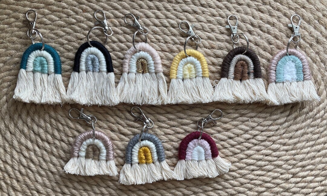 Handmade Macrame Rainbow Keychain: Boho Bag Charm - Etsy