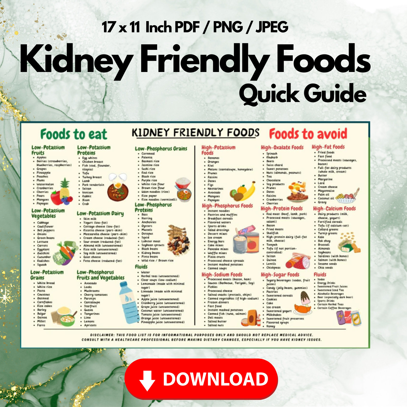 Kidney Friendly Food List, Kidney Awareness, Kidney Diet List, Low ...