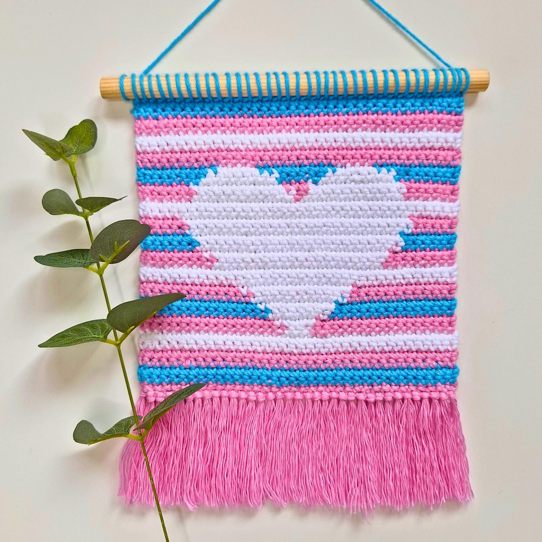 Trans Pride Crochet Tapestry Pattern, LGBTQ+ Love Heart Wall Hanging ...