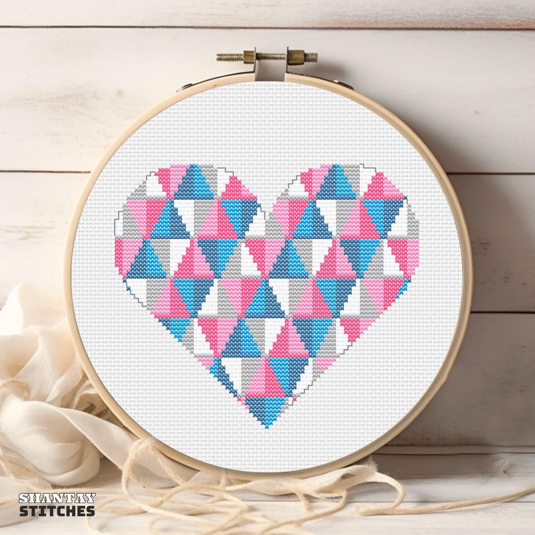 Transgender Pride Heart Cross Stitch Pattern: LGBTQ+ Geometric ...
