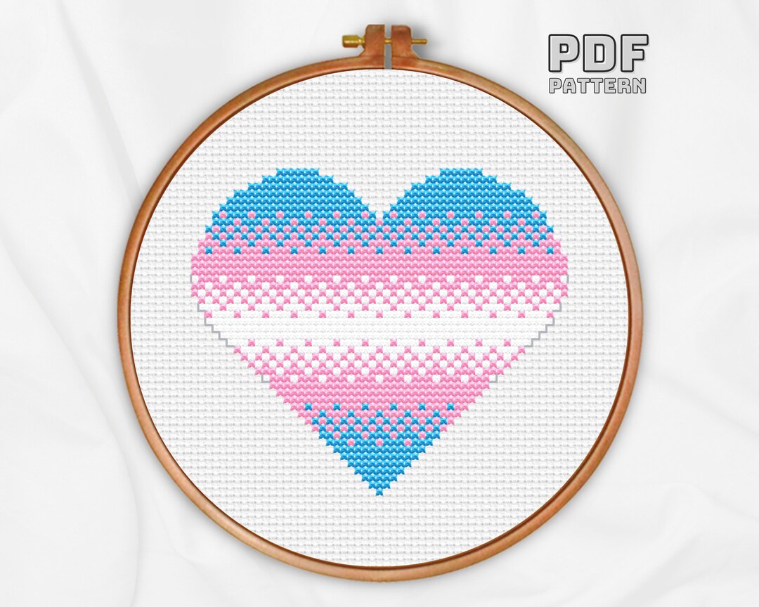 Transgender Love Heart Cross Stitch Pattern, LGBTQ Pride Flag PDF ...