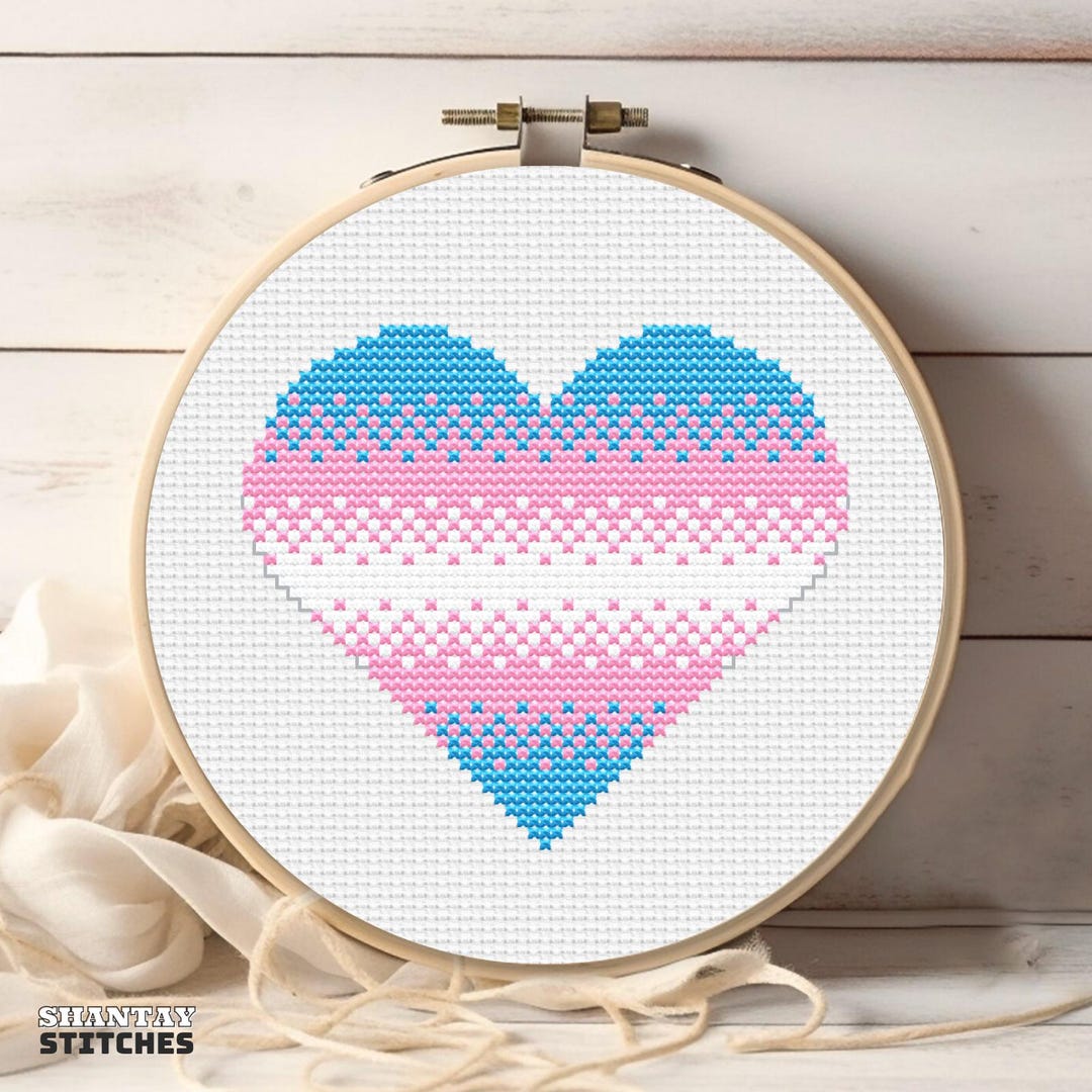 Trans Pride Heart Cross Stitch Pattern | LGBTQ+ Ally Embroidery PDF ...
