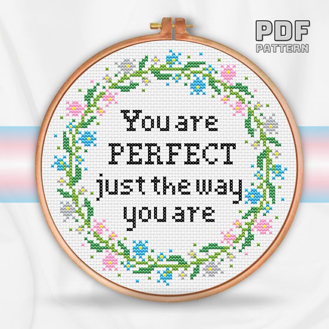 Positive Affirmation Trans Pride Needlepoint Pattern, LGBTQ+ Cross ...