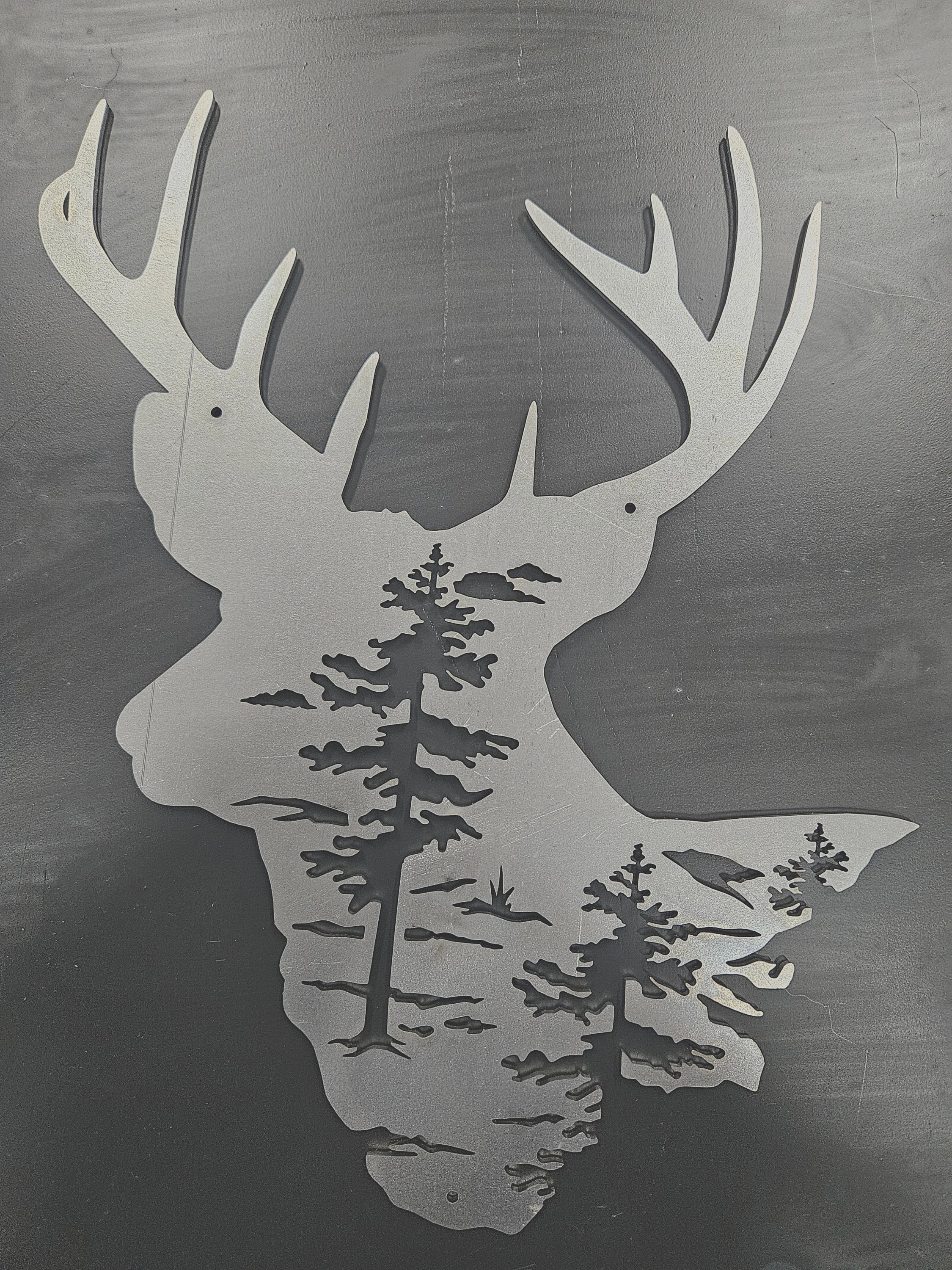Brushed or Raw Steel Laser Art Deer Head Wall Artwork, Custom Laser ...