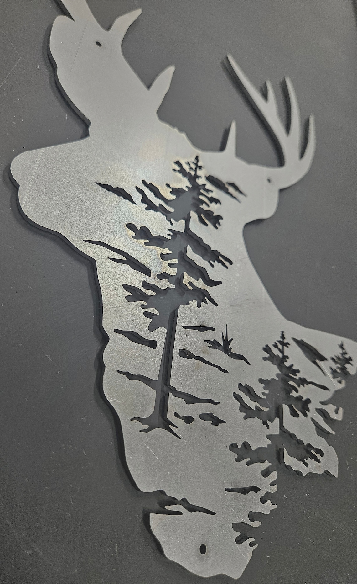 Brushed or Raw Steel Laser Art Deer Head Wall Artwork, Custom Laser ...