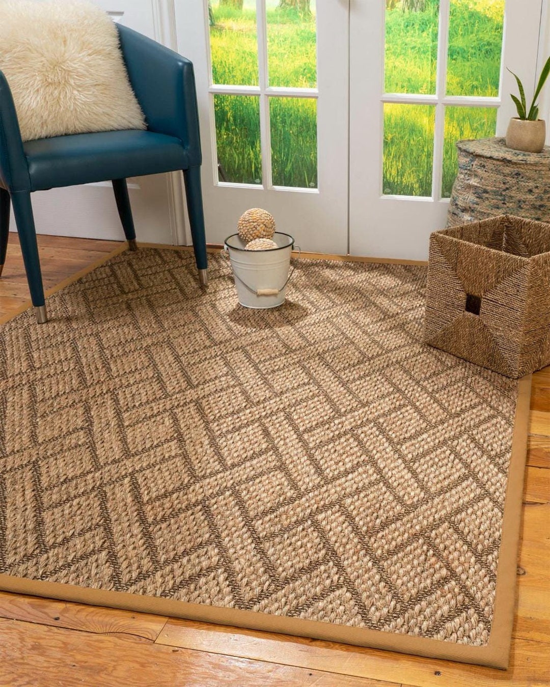 Shanghai Seagrass Carpet Khaki Border - Natural Area Rugs - 100% ...