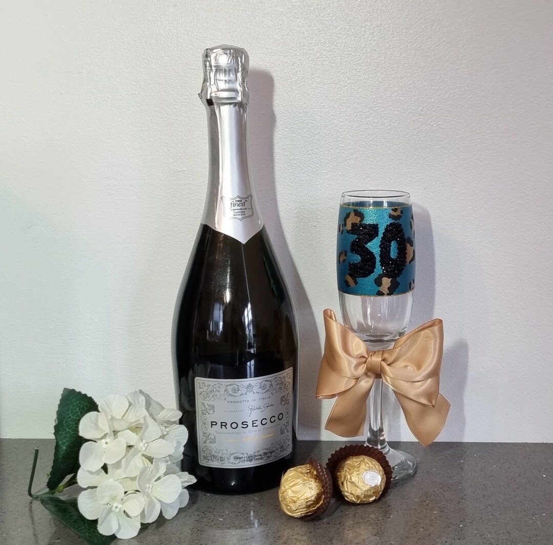30th Birthday Celebration Glass With Metallic Teal Leopard Print ...
