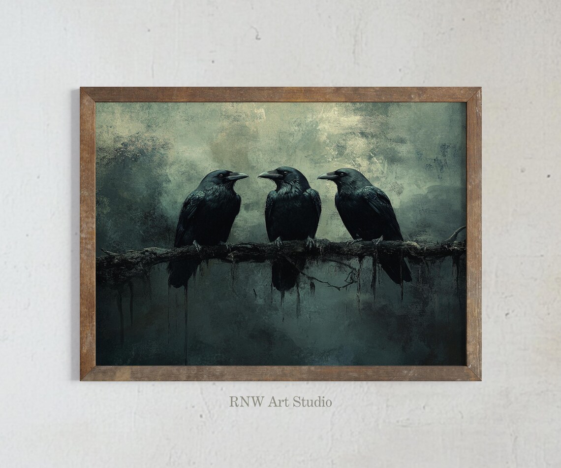Crows Gothic Raven Wall Art, Dark Academia Birds on Branch, Dark ...