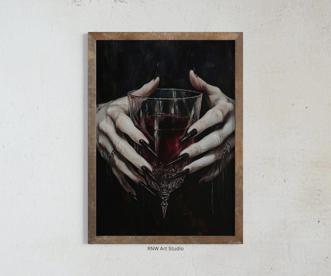 Vampire Chalice, Gothic Wall Art, Dark Oil Painting, Spooky Horror ...