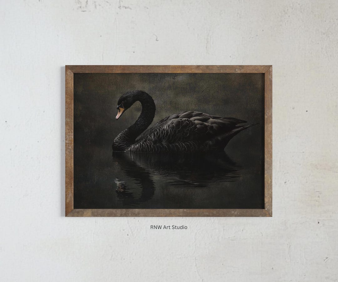 Black Swan Art Printable, Dark Oil Painting, Vintage Bird Decor, Dark ...