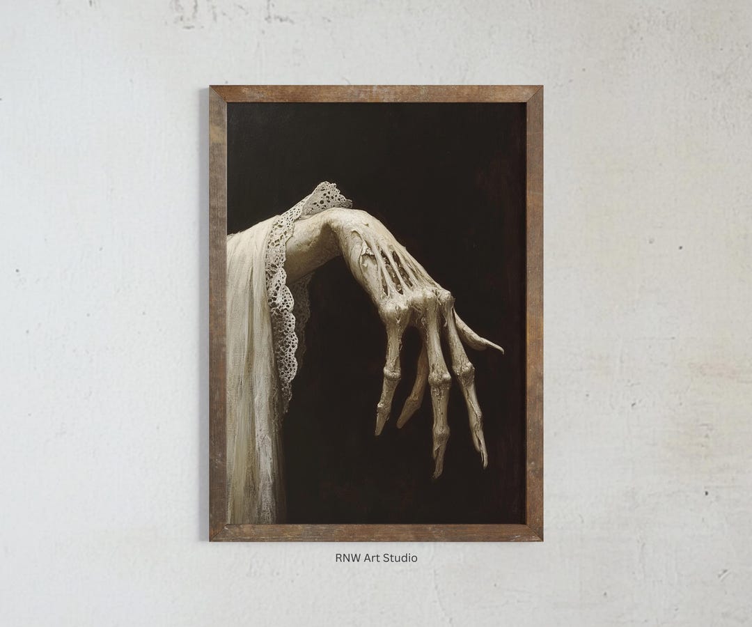 Elegant Skeleton Hand Painting, Dark Academia Decor, Moody Vintage Art ...