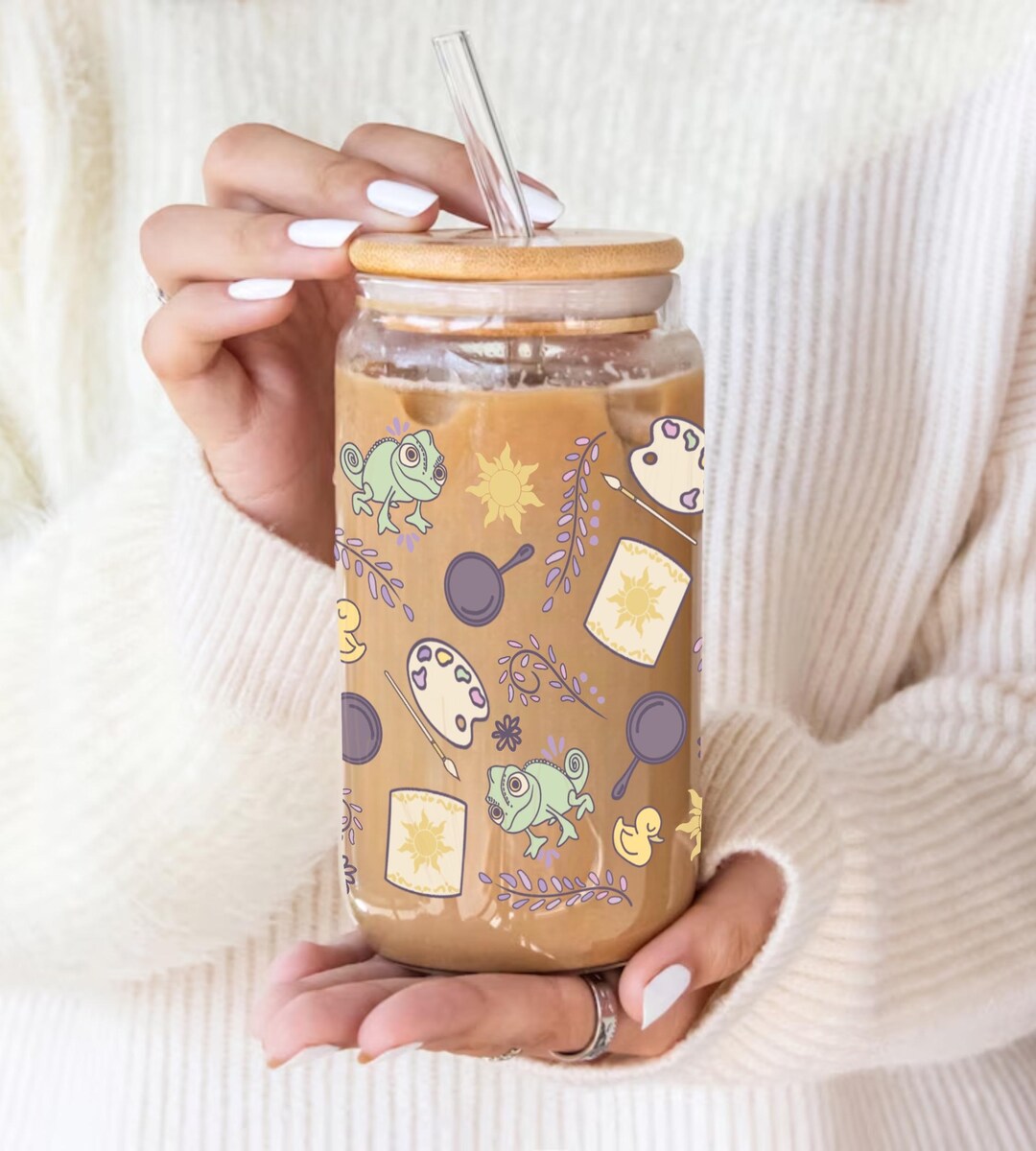 Tangled Tumbler Glass, Rapunzel Pascal Lantern Design, Sipper Cup, 16oz ...