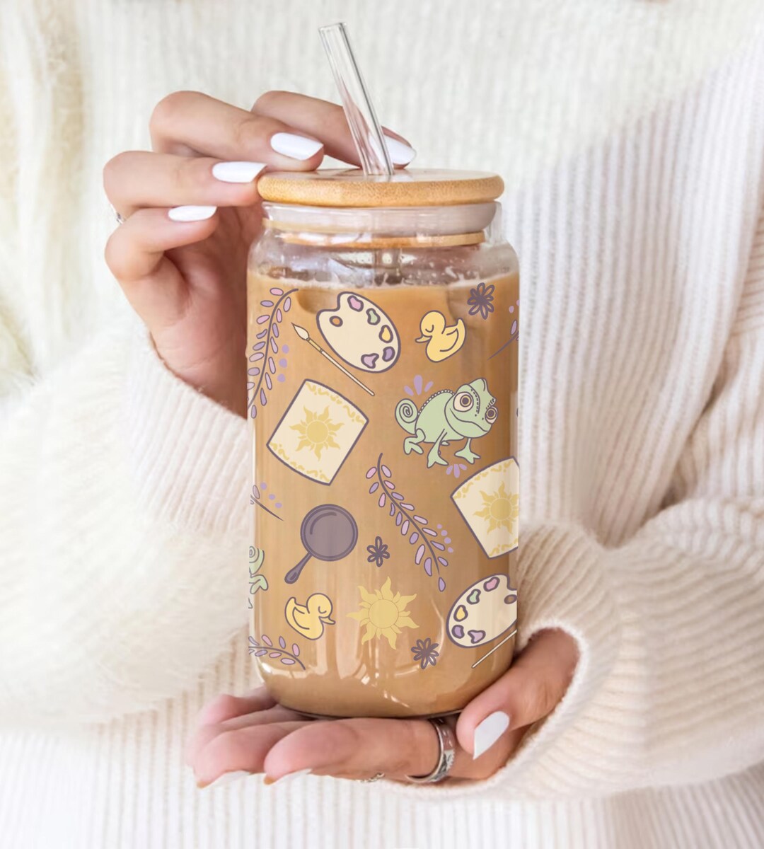 Disney Tumbler Glass, Rapunzel Pascal Lantern Design, Sipper Cup, 16oz ...