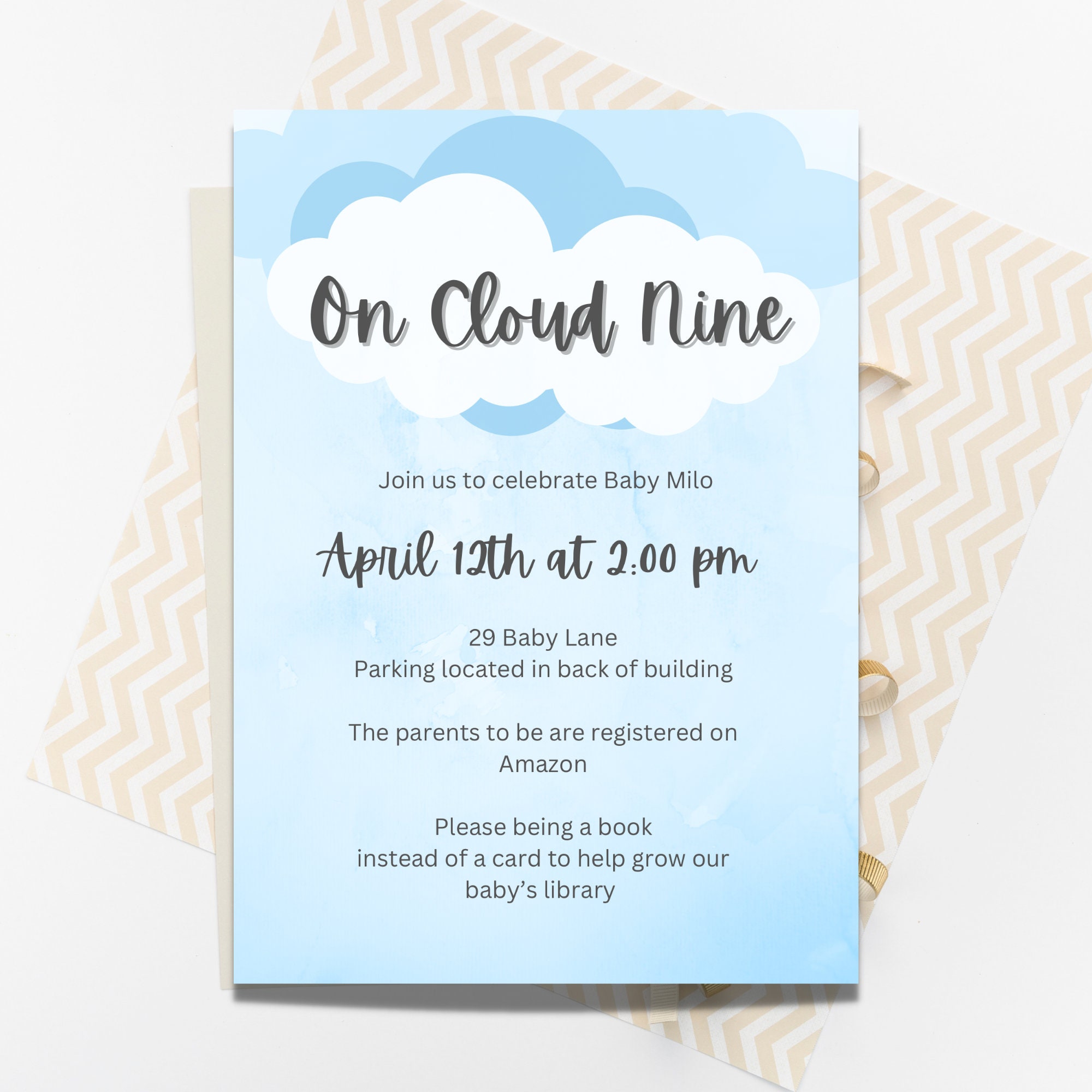 On Cloud Nine Blue Boy Baby Shower Editable Invitation - Etsy