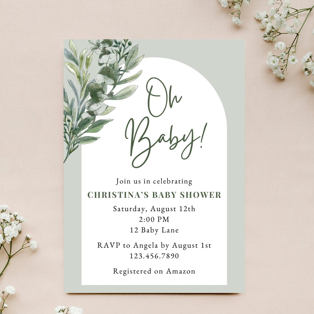 Oh Baby Sage Green Baby Shower Editable Invitation Instant Download ...