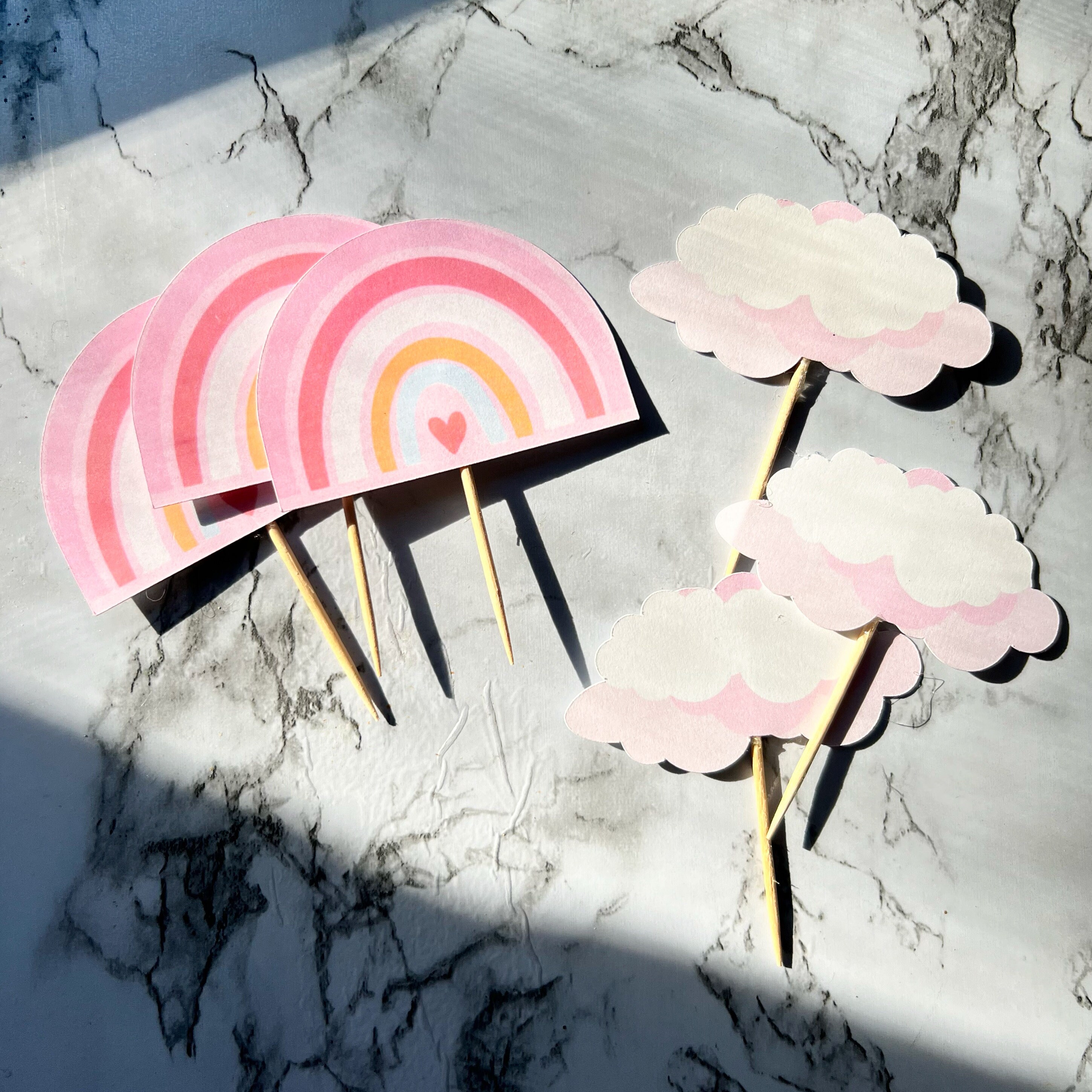 Girls Birthday Party Pink Rainbow and Clouds Cupcake Toppers Girls ...