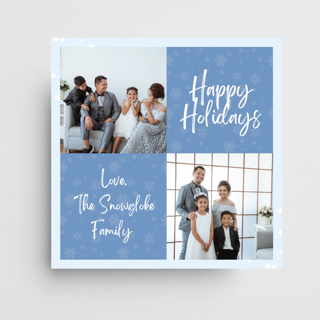 Blue Holiday Card Personalized Photo Blue Christmas Card Template ...