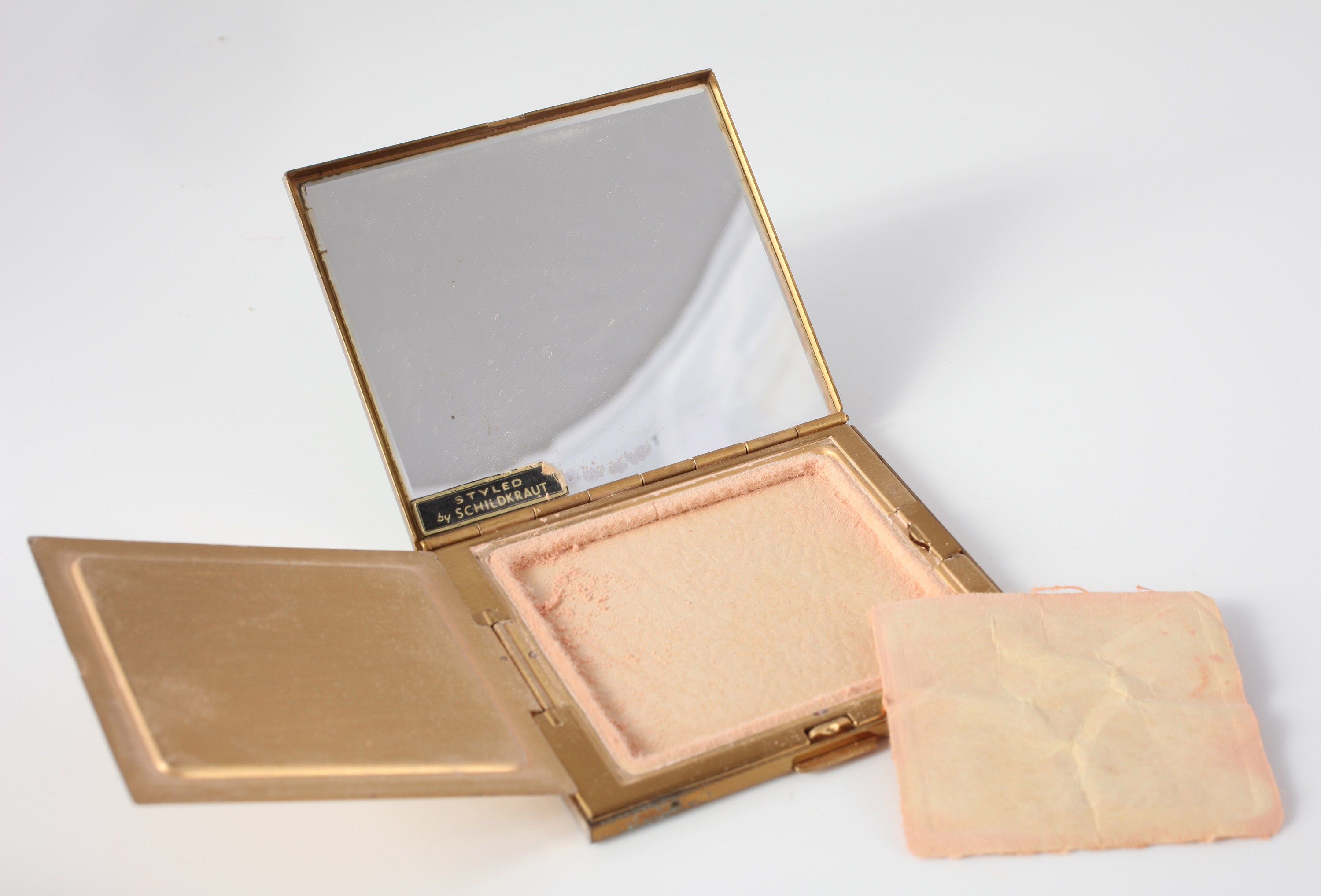 Vintage Marbled Bakelite Schildkraut Compact Goldtone With Green Stones ...