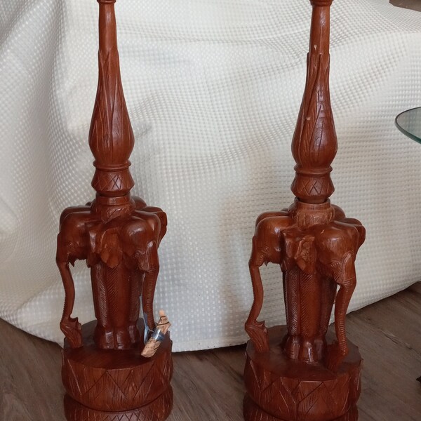 Tall Carved Wood Lamps - Etsy