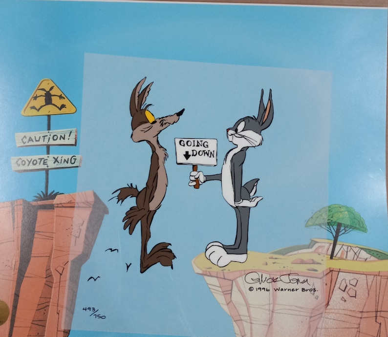Rare Chuck Jones Coyote Crossing HAND Signed Numbered Framed Sericel ...