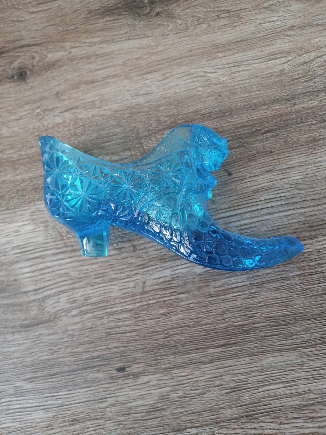 Vintage Fenton Hobknob Blue Glass Slipper Boot Cat Face on - Etsy