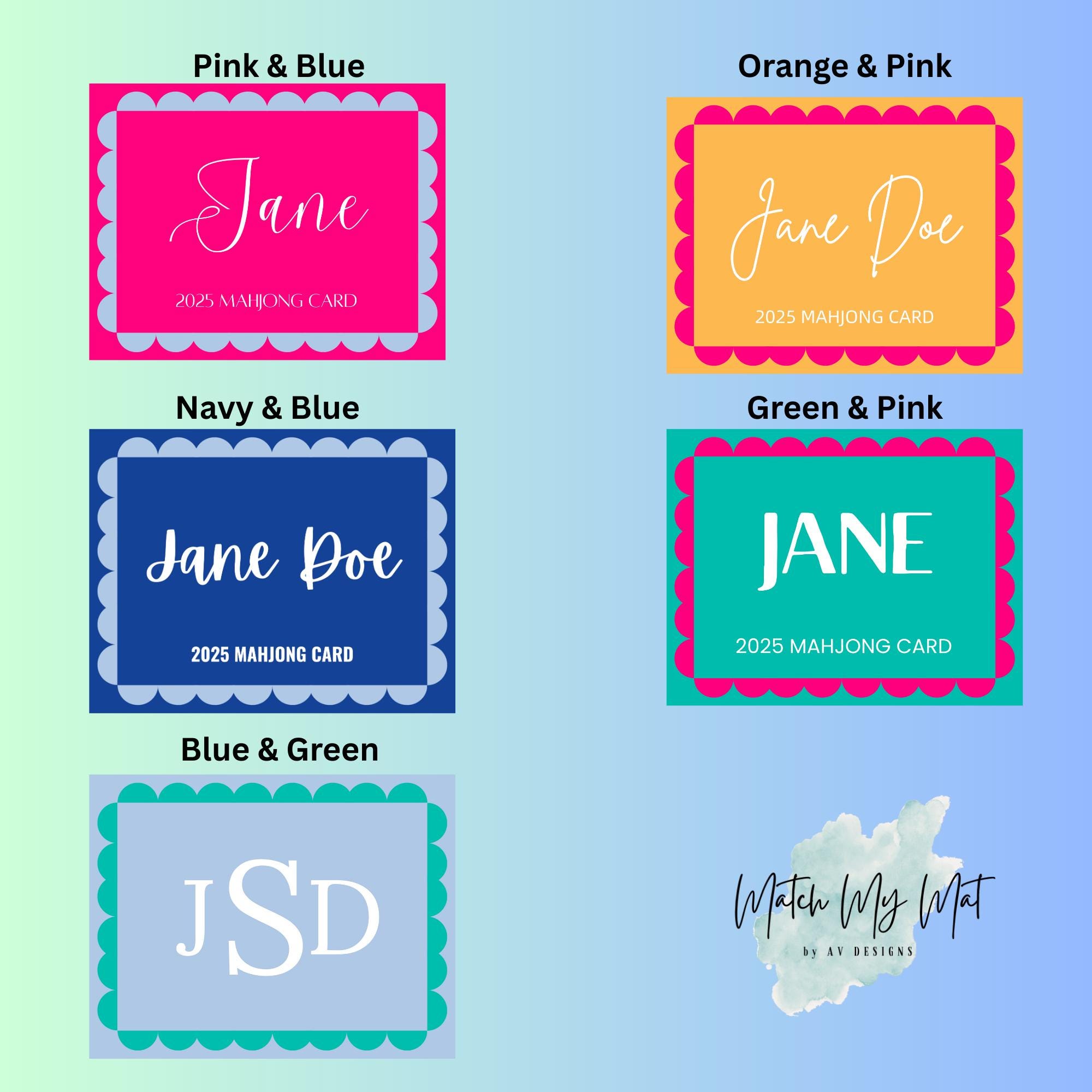 Custom Mahjong Card Sticker: Personalized Name Monogram, Scalloped ...