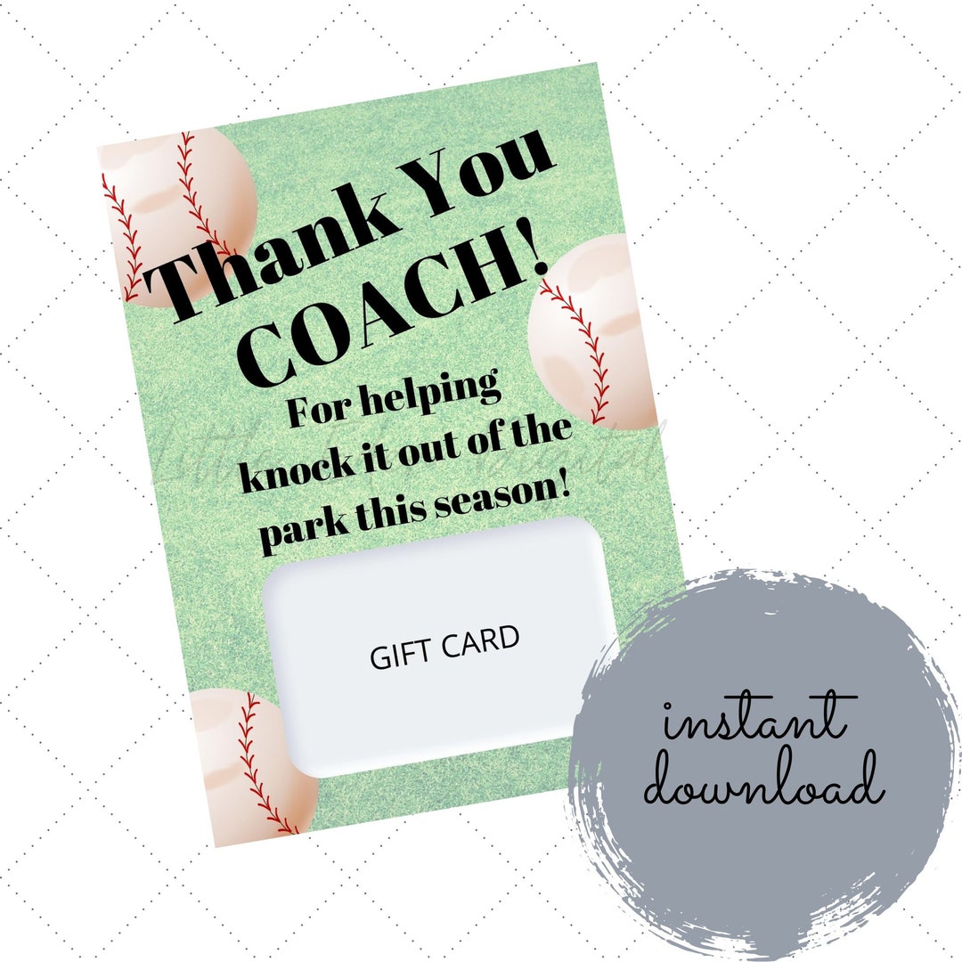 Printable Baseball Coach Thank You Card, Instant Download, Cute Card ...