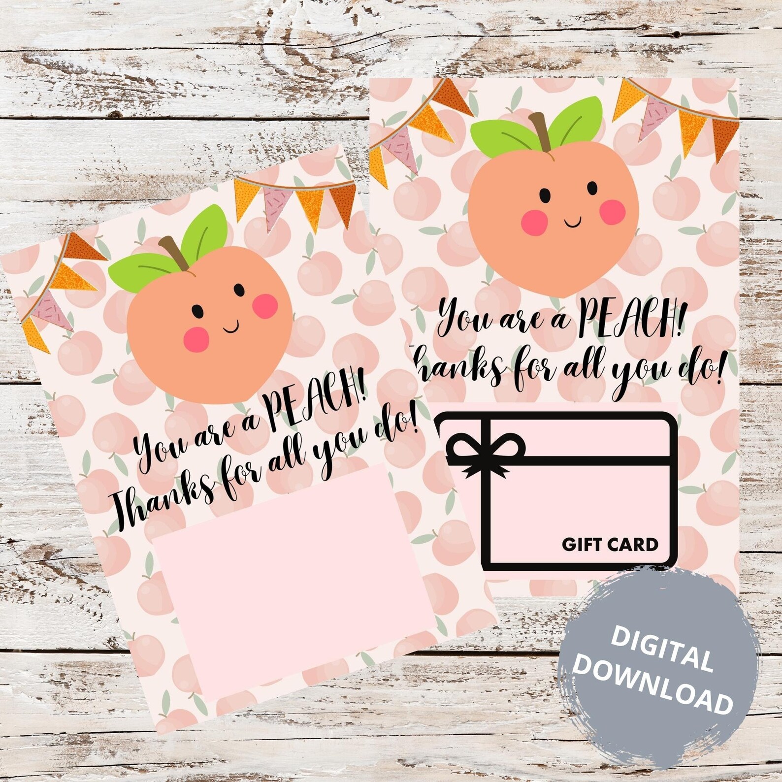 PRINTABLE Peach Thank You Card, Instant Download, Cute Card, Teacher ...