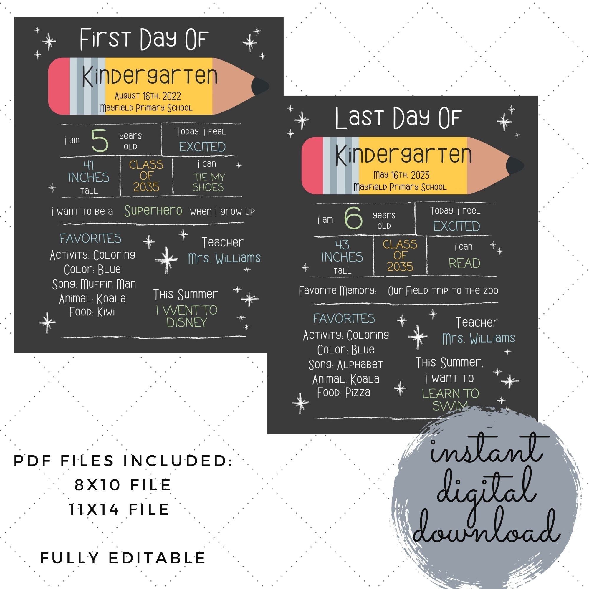 Editable First Day of School Signs, Editable Sign With Details, Instant ...