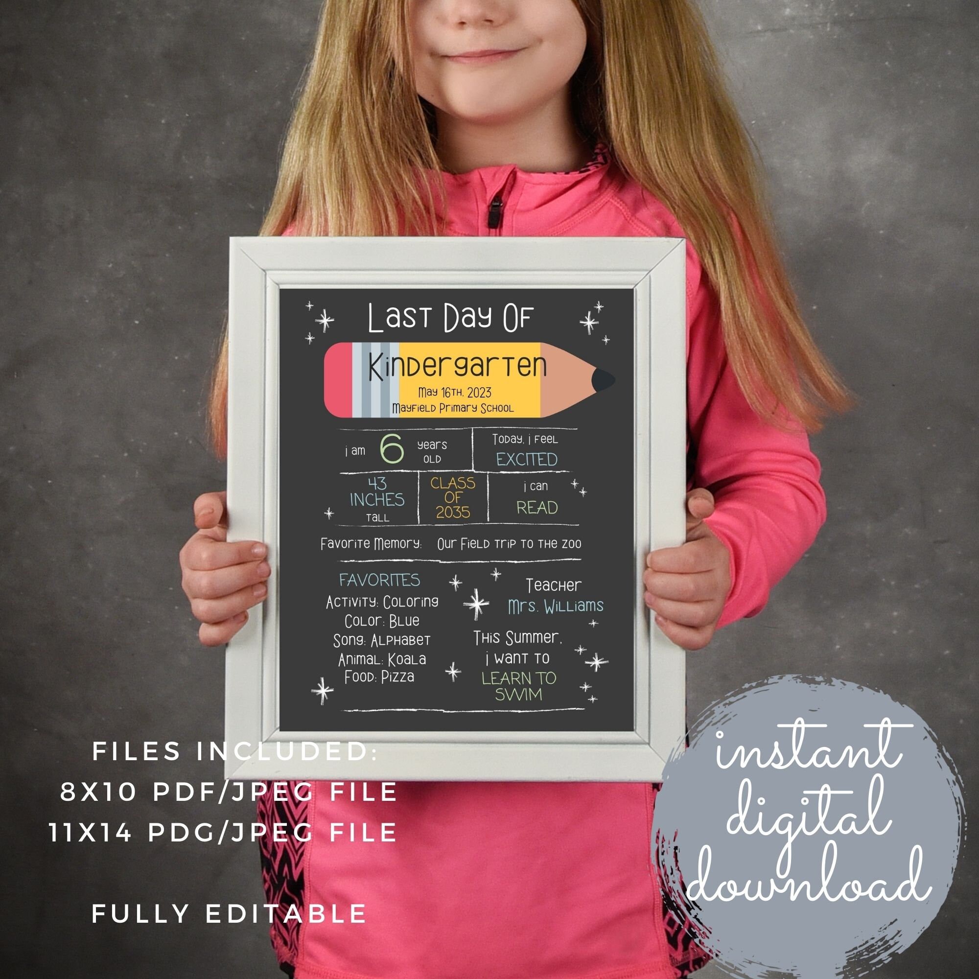 Editable First Day of School Signs, Editable Sign With Details, Instant ...