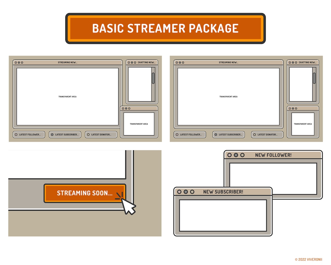Basic Stream Overlay Package for Twitch & Youtube, Retro Beige Theme ...