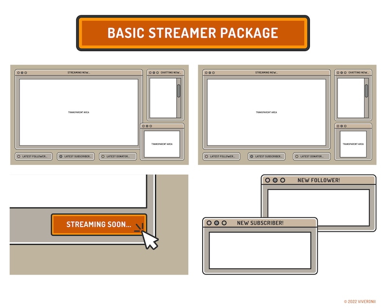 Basic Stream Overlay Package for Twitch & Youtube, Retro Beige Theme ...