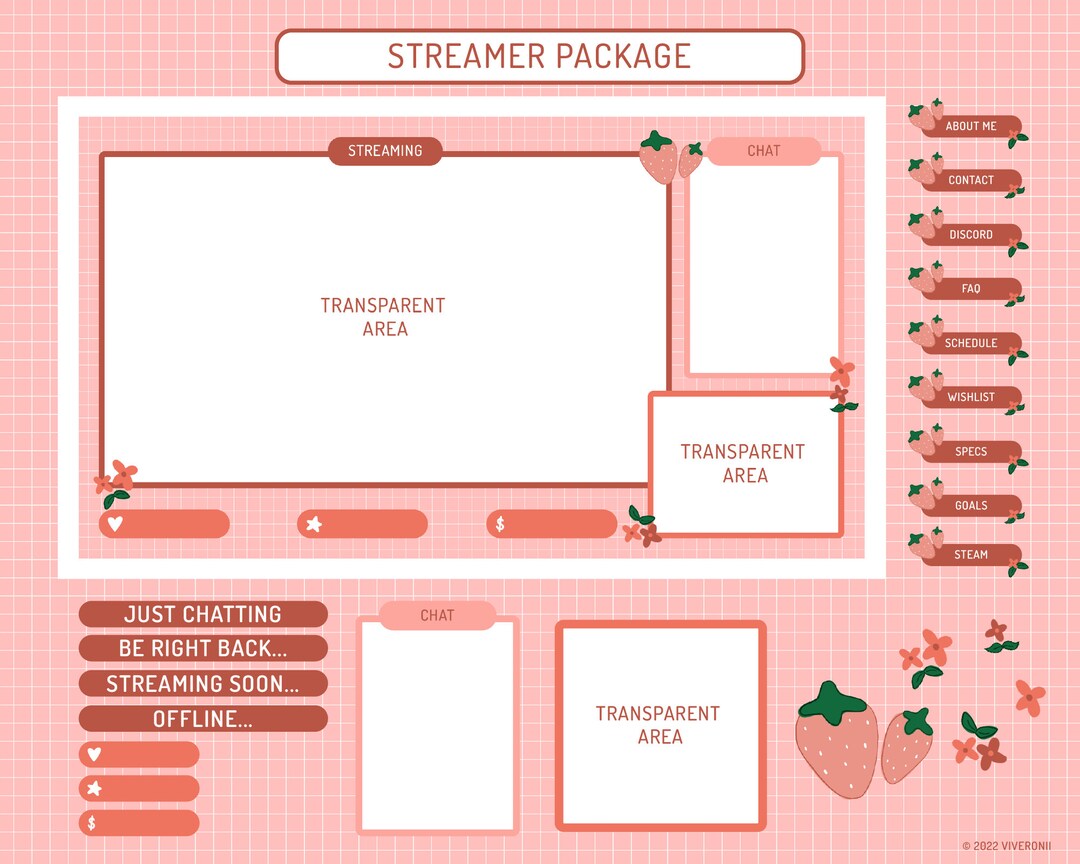 Stream Overlay Package for Twitch & Youtube, Strawberry Pink Cute Theme ...