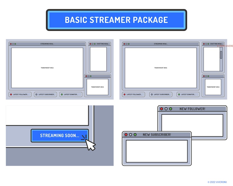 Basic Stream Overlay Package for Twitch & Youtube, Retro Theme Overlay ...