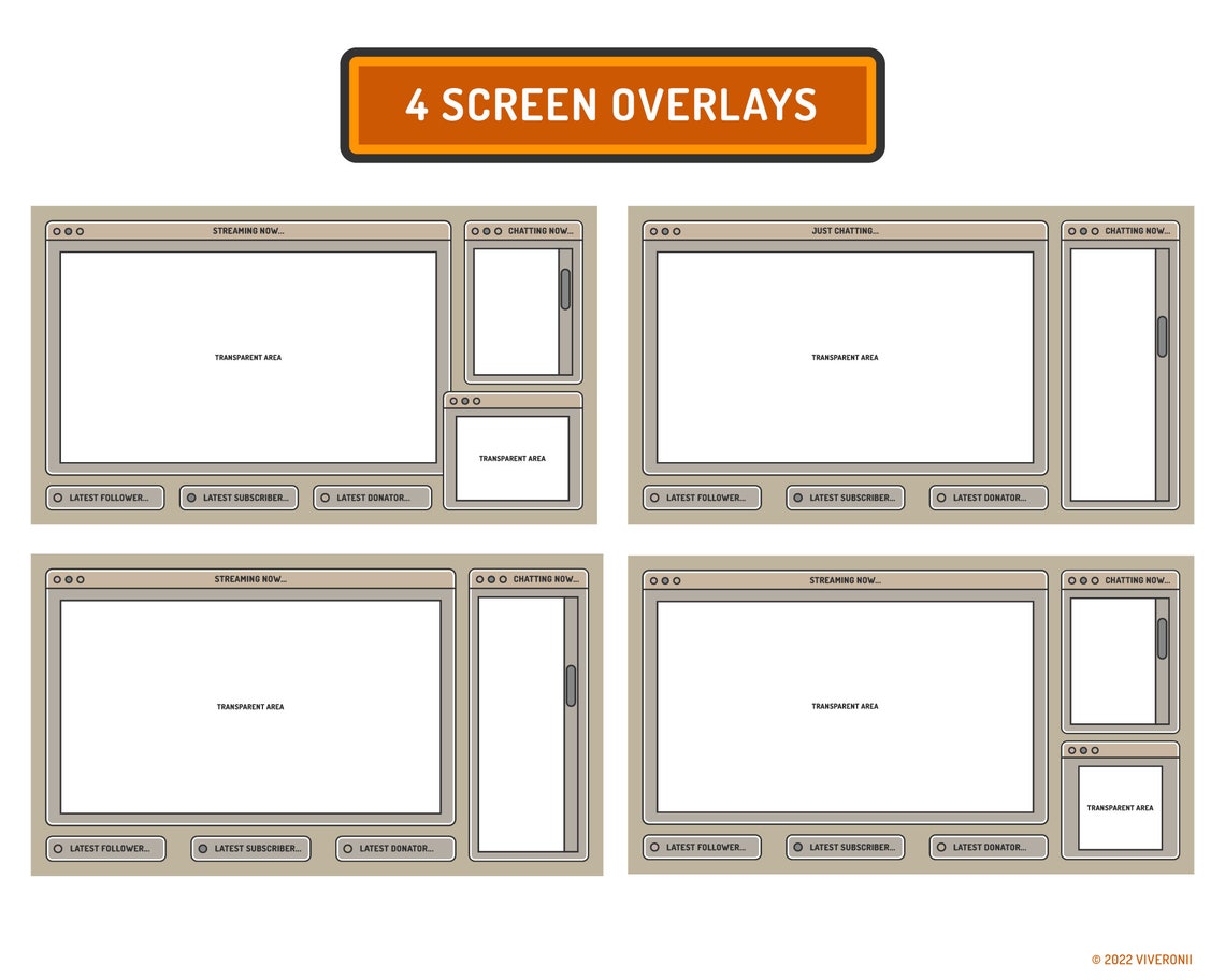 Basic Stream Overlay Package for Twitch & Youtube, Retro Beige Theme ...