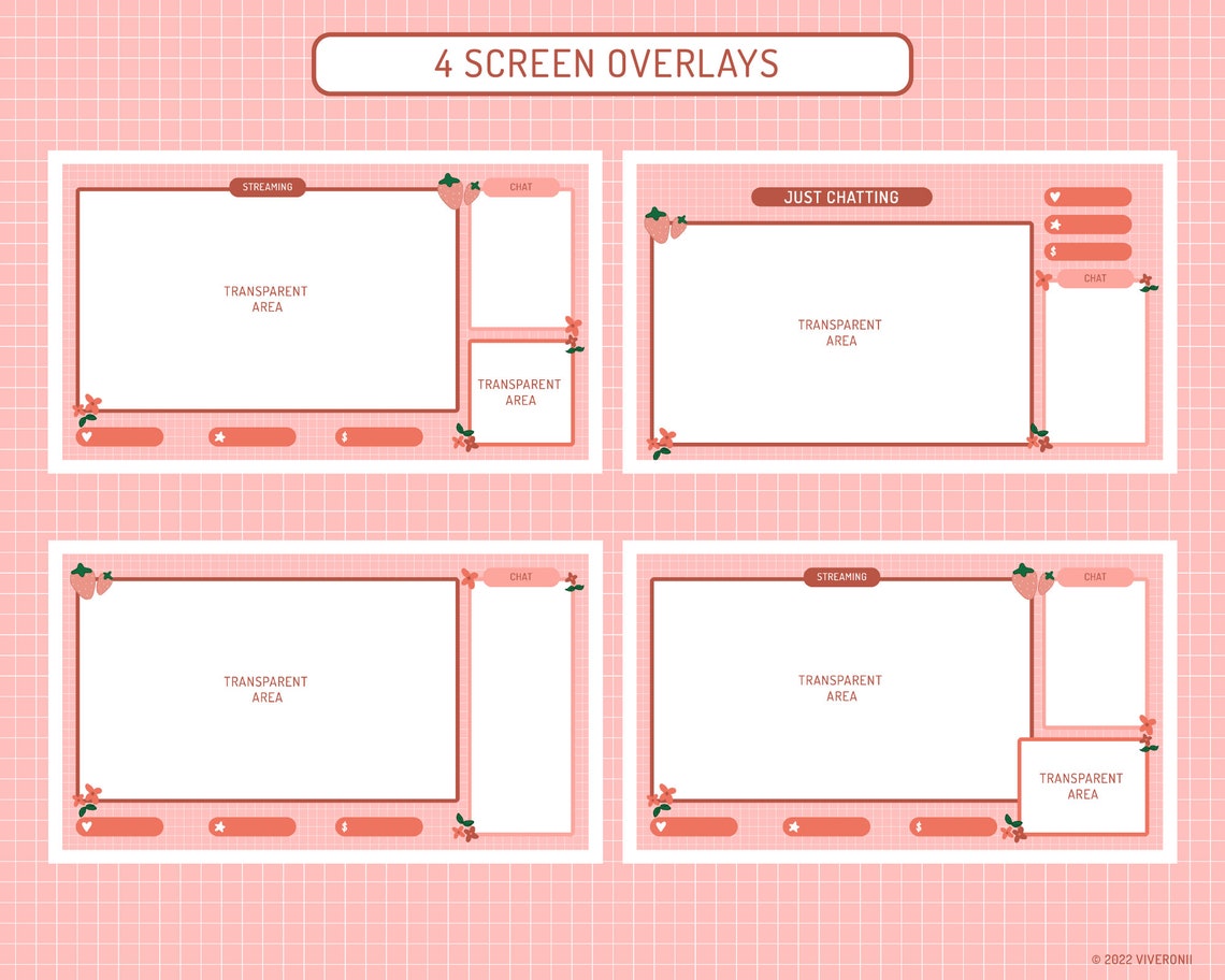 Stream Overlay Package for Twitch & Youtube, Strawberry Pink Cute Theme ...